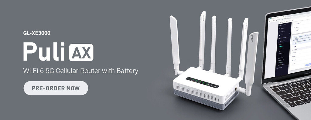 Puli AX (GL-XE3000) - Wi-Fi 6 5G Cellular Router is available for pre ...