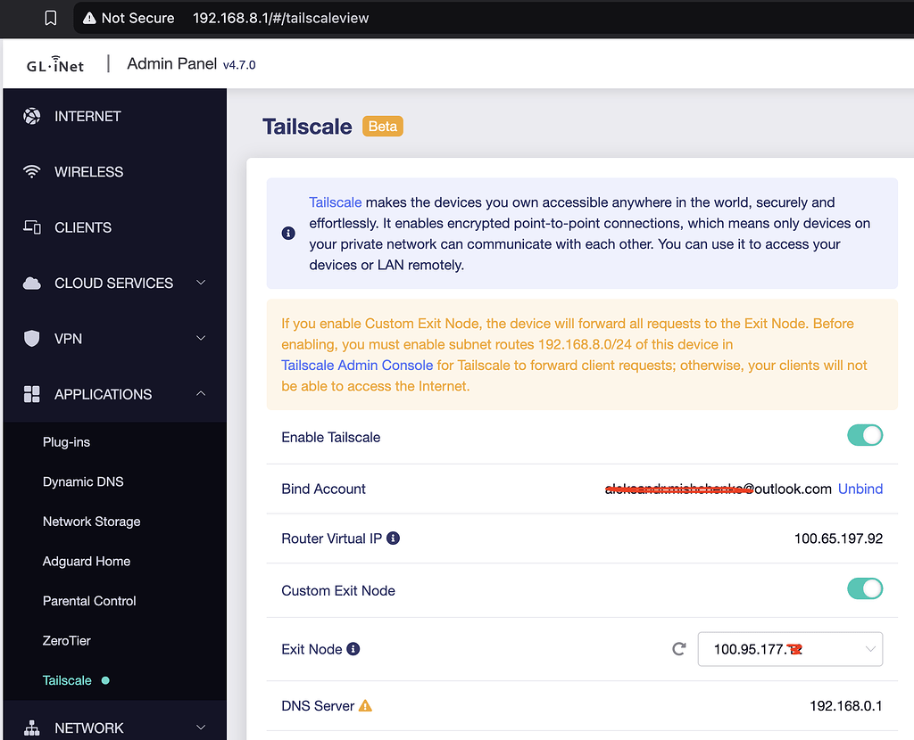 Configure tailscale on the GL.iNet router to route all traffic from a local network through the ...