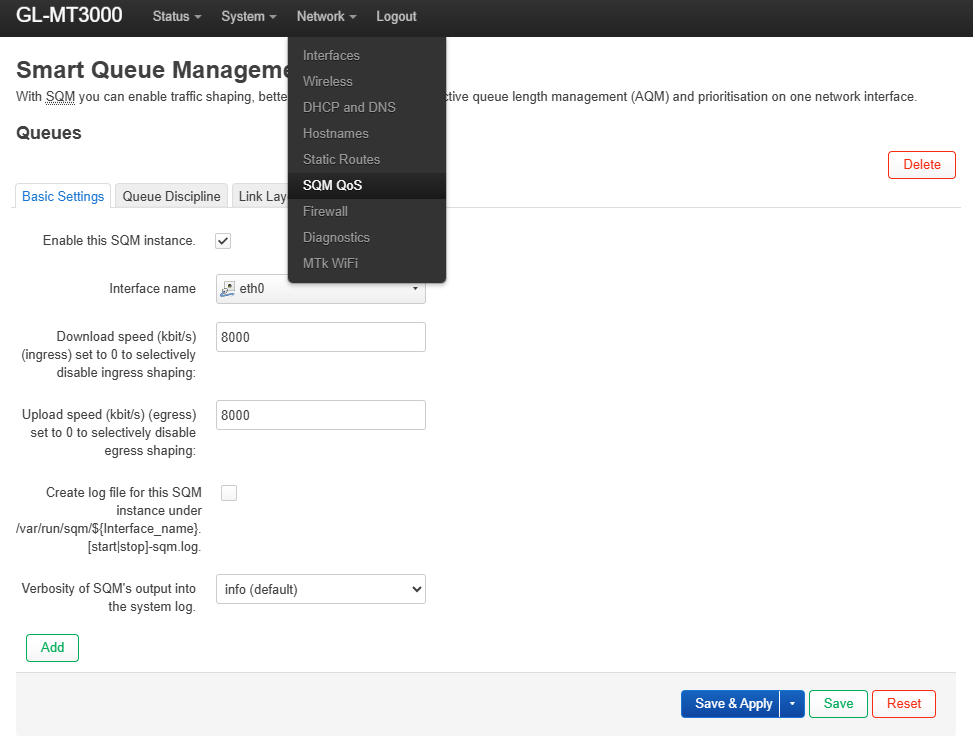 GL-MT3000 (Beryl AX) - SQM Not Working / Unfixable Upload Bufferbloat ...