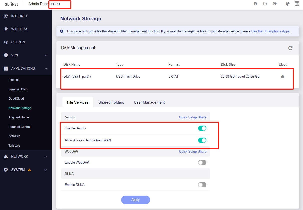 GL-AXT1800 Samba not available - Routers - GL.iNet